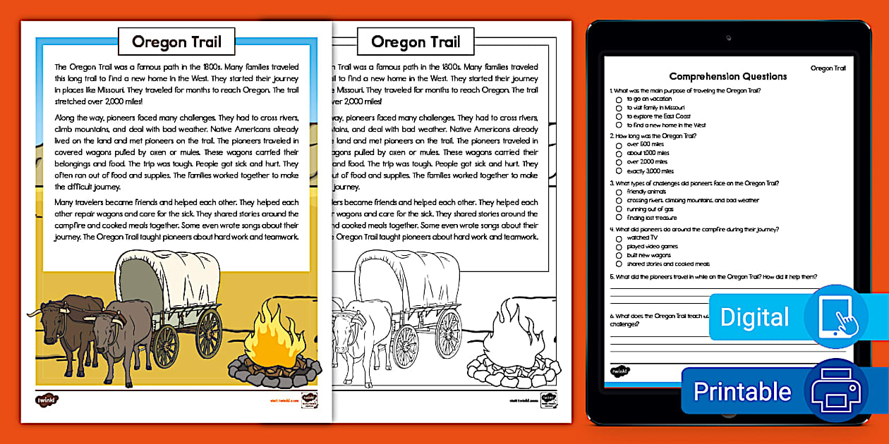 Second Grade Oregon Trail Reading Comprehension Worksheet