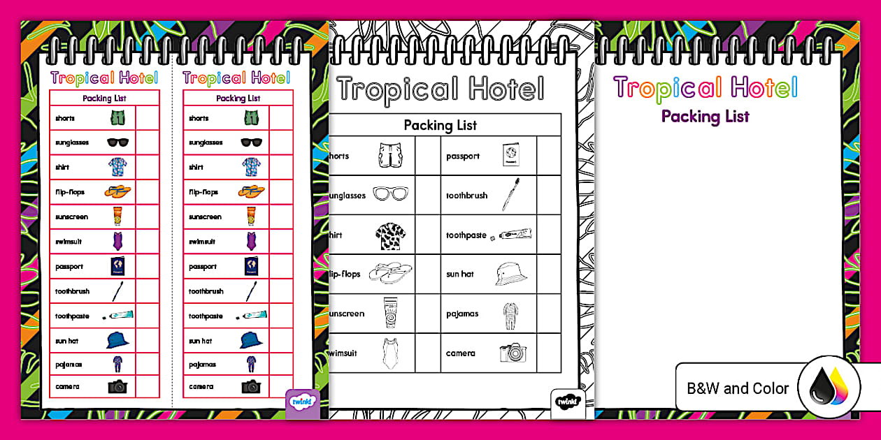 Tropical Hotel Dramatic Play Packing List (teacher made)
