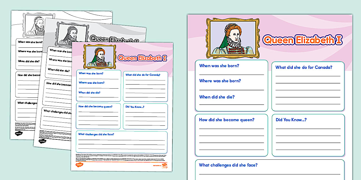 Queen Elizabeth I Fact File Template - Twinkl Writing