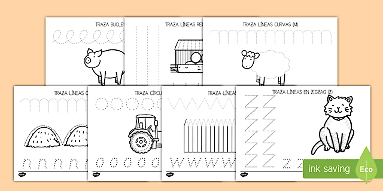 En la granja Fichas de motricidad fina.. trazo-Spanish