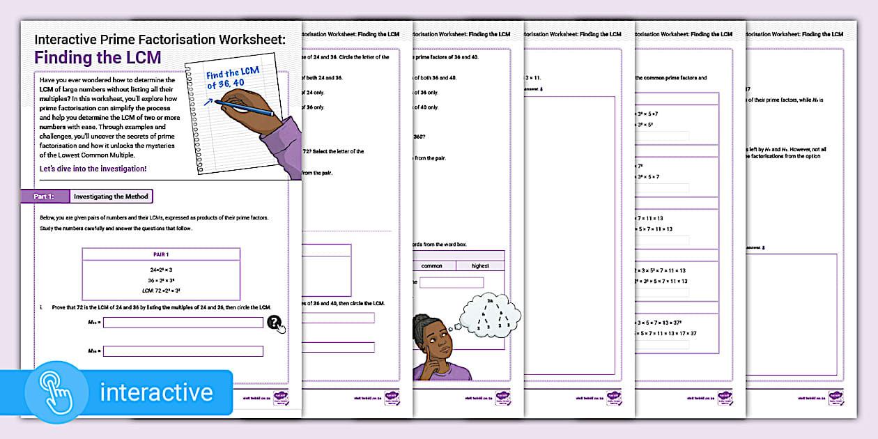 Interactive Prime Factorisation Worksheet Finding The Lcm