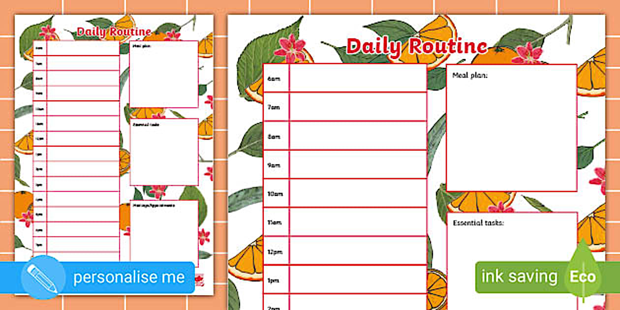Orange-Themed Daily Routine Template - Parents - Twinkl