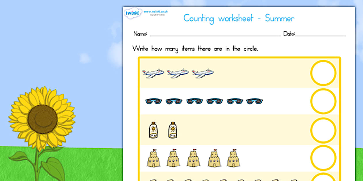 Summer Counting Worksheet (teacher made) - Twinkl