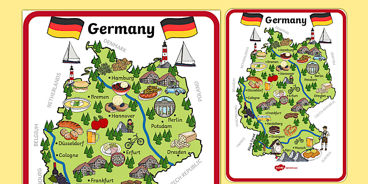 Illustrated Map of Germany with Cities - Display Poster