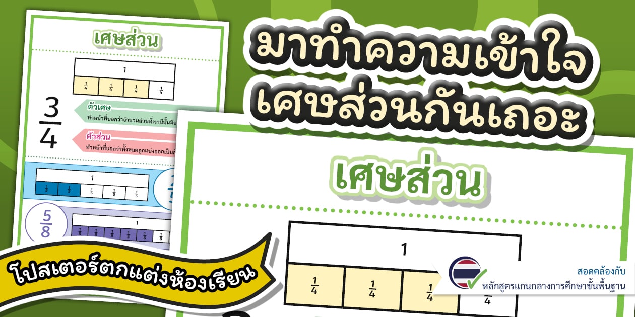 โปสเตอร์ตกแต่งห้องเรียน เศษส่วน - สื่อการสอนคณิตศาสตร์