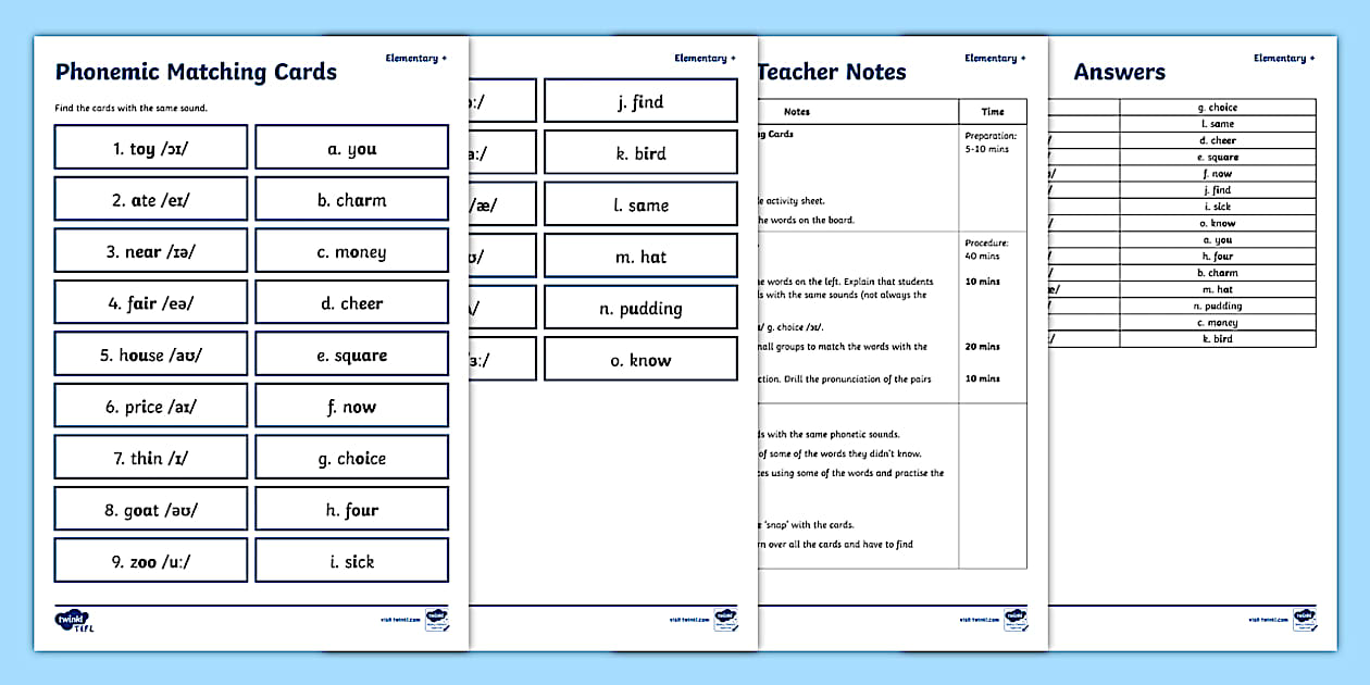 TEFL/ESL Phonemic Matching Cards (teacher made) - Twinkl