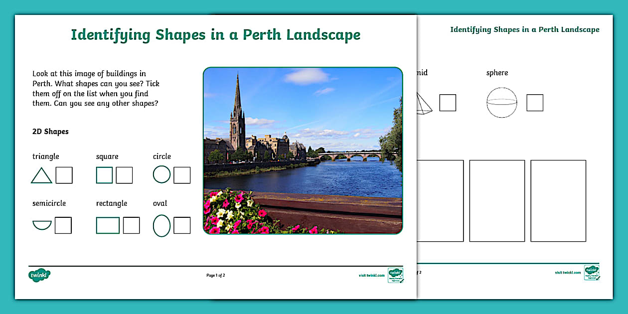 Identifying Shapes in a Perth Landscape Activity Sheet