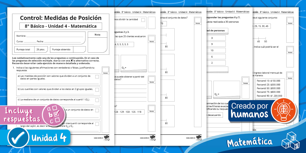 Control | Medidas de Posición | 8° | Unidad 4 | OA 15
