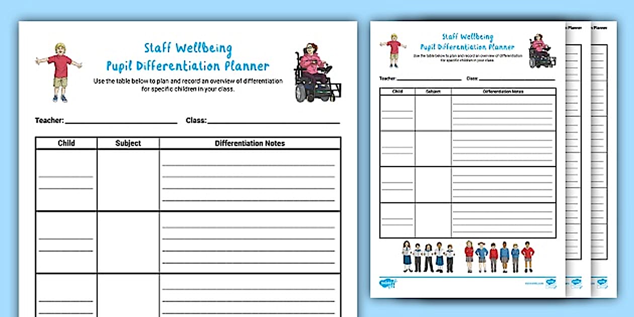 Staff Wellbeing Pupil Differentiation Planner (teacher made)