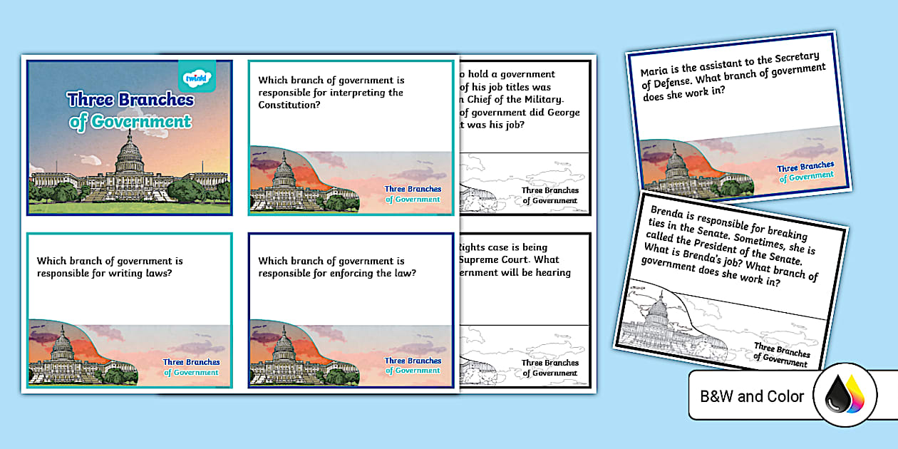 Sixth Grade Three Branches of Government Task Cards - Twinkl