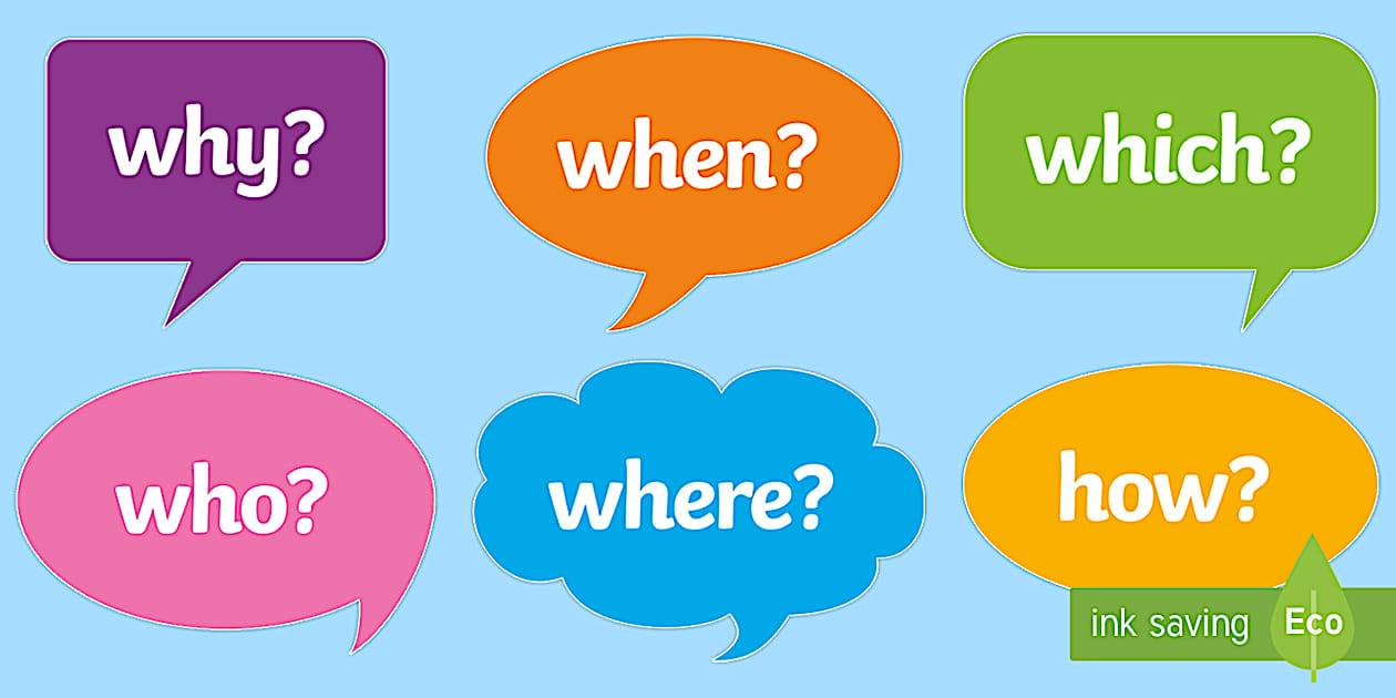 Black and White Question Words on Speech Bubbles - Twinkl