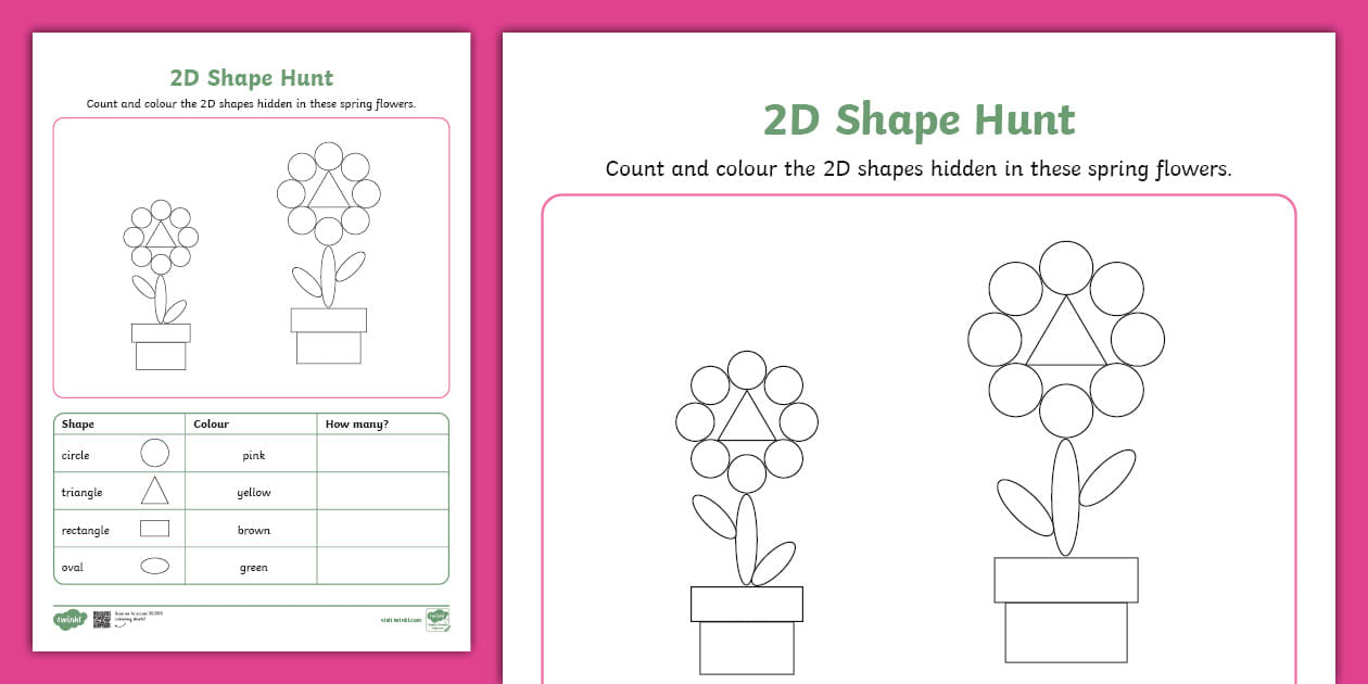 Spring-Themed 2D Shapes Count and Colour Worksheet