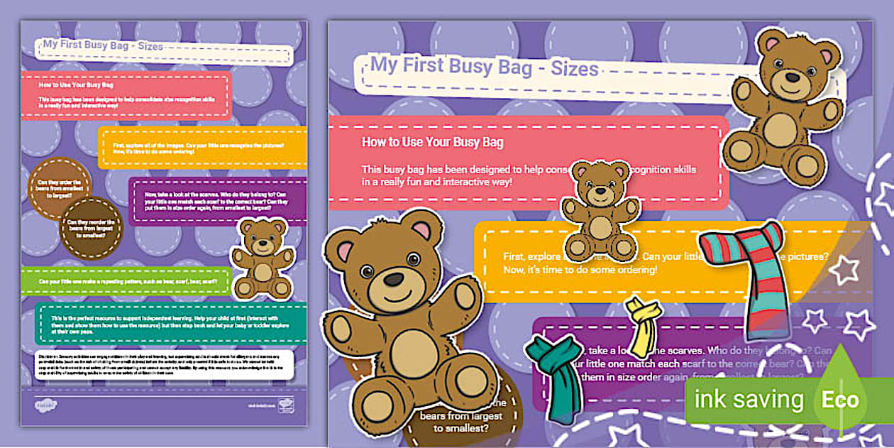 My First Busy Bag — Sizes Busy Bag (teacher made) - Twinkl