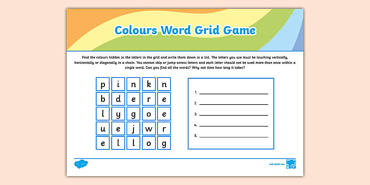 Word Grid Vocabulary Game for Learners of EAL: Colours