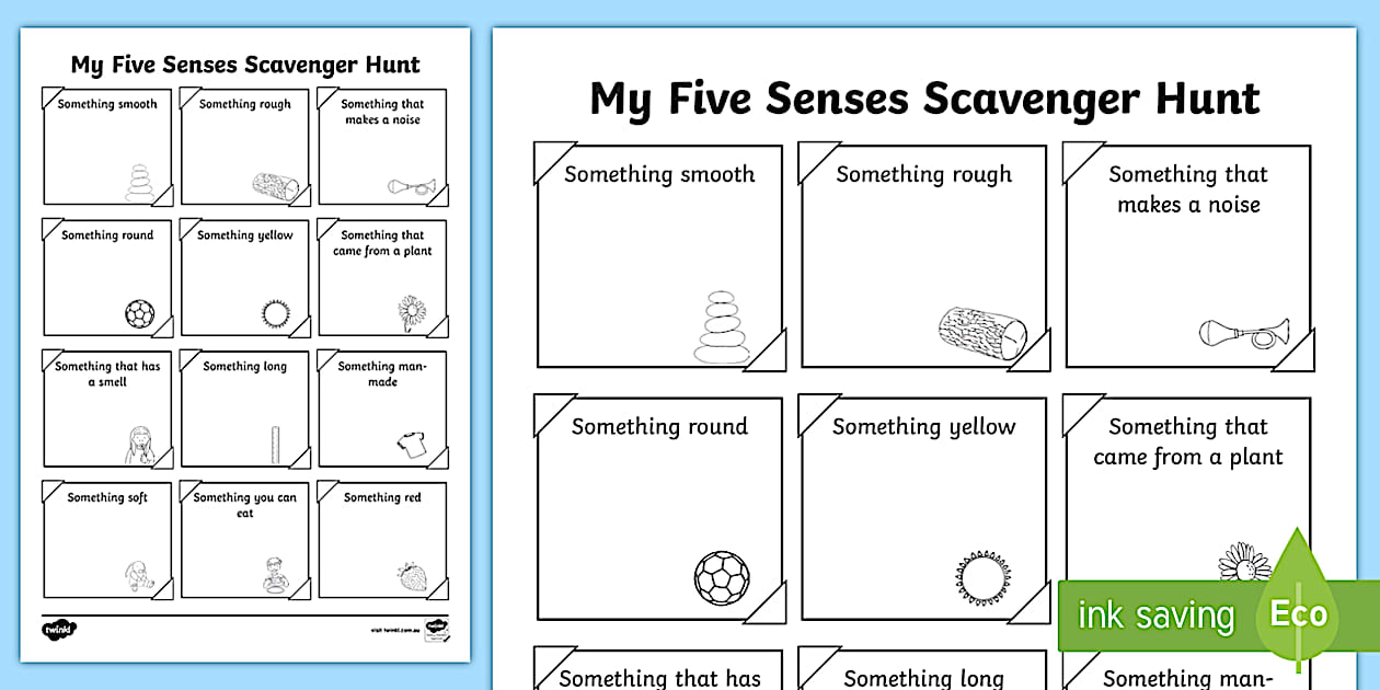 Five Senses Scavenger Hunt Worksheet - Twinkl