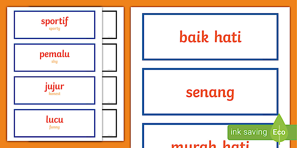 Describing People - Indonesian Adjectives - Word Cards