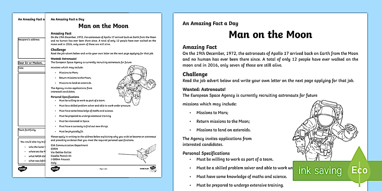 Editable Man on the Moon KS2 Fact Worksheet - Twinkl
