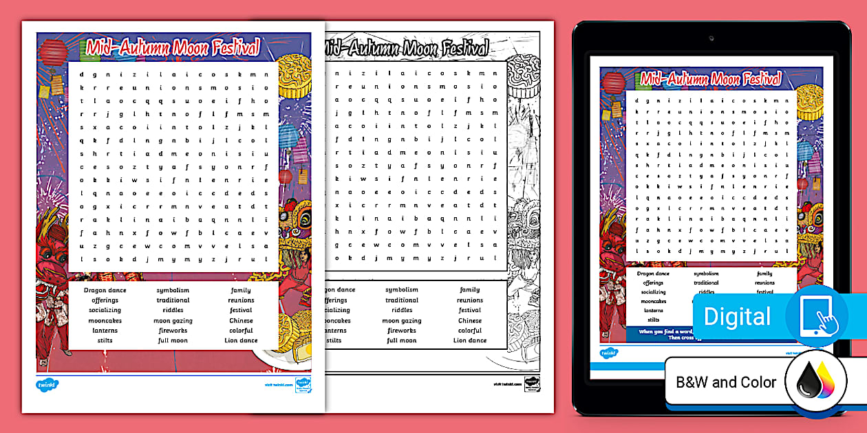 Mid-Autumn Moon Festival Word Search for 6th-8th Grade