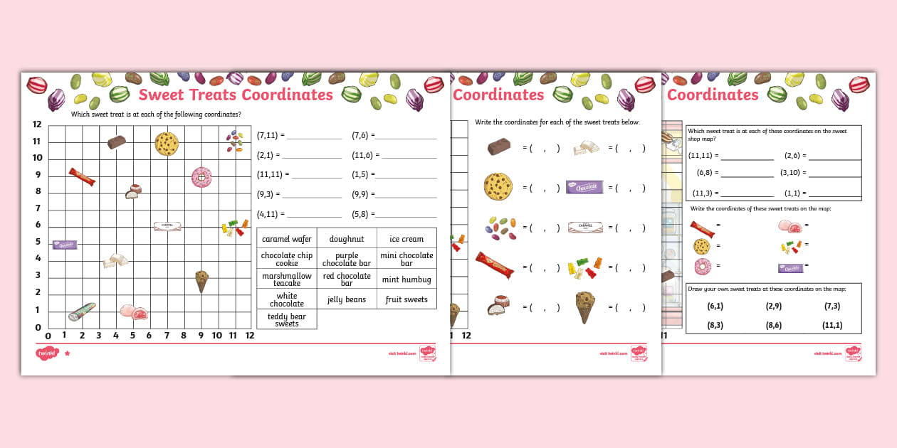 👉 Sweet Treats Coordinates Maths Worksheet - Twinkl