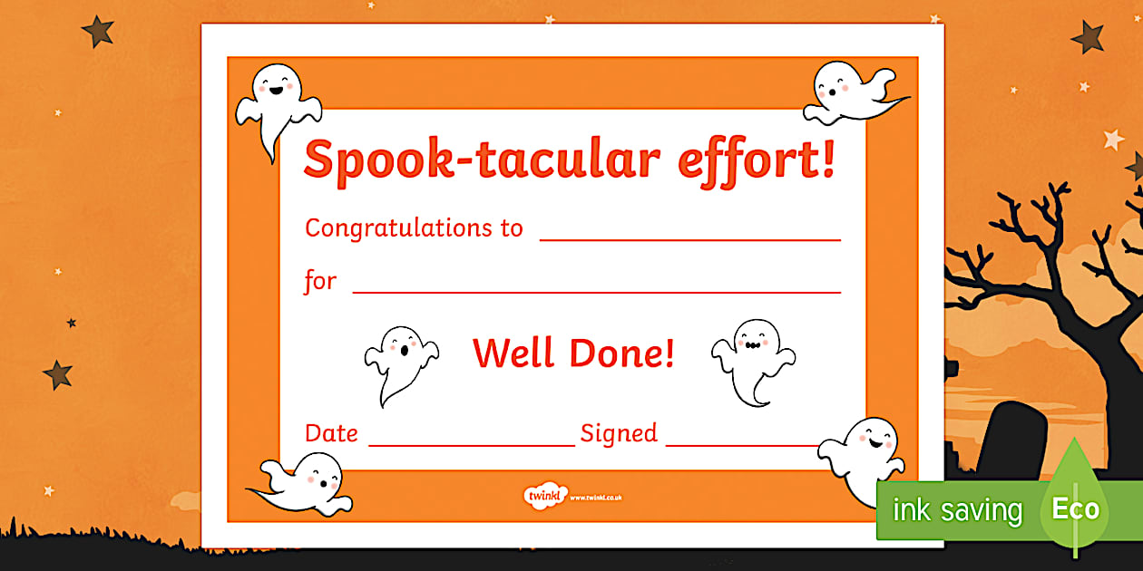 Editable Spook-tacular Effort Halloween Certificate - Twinkl