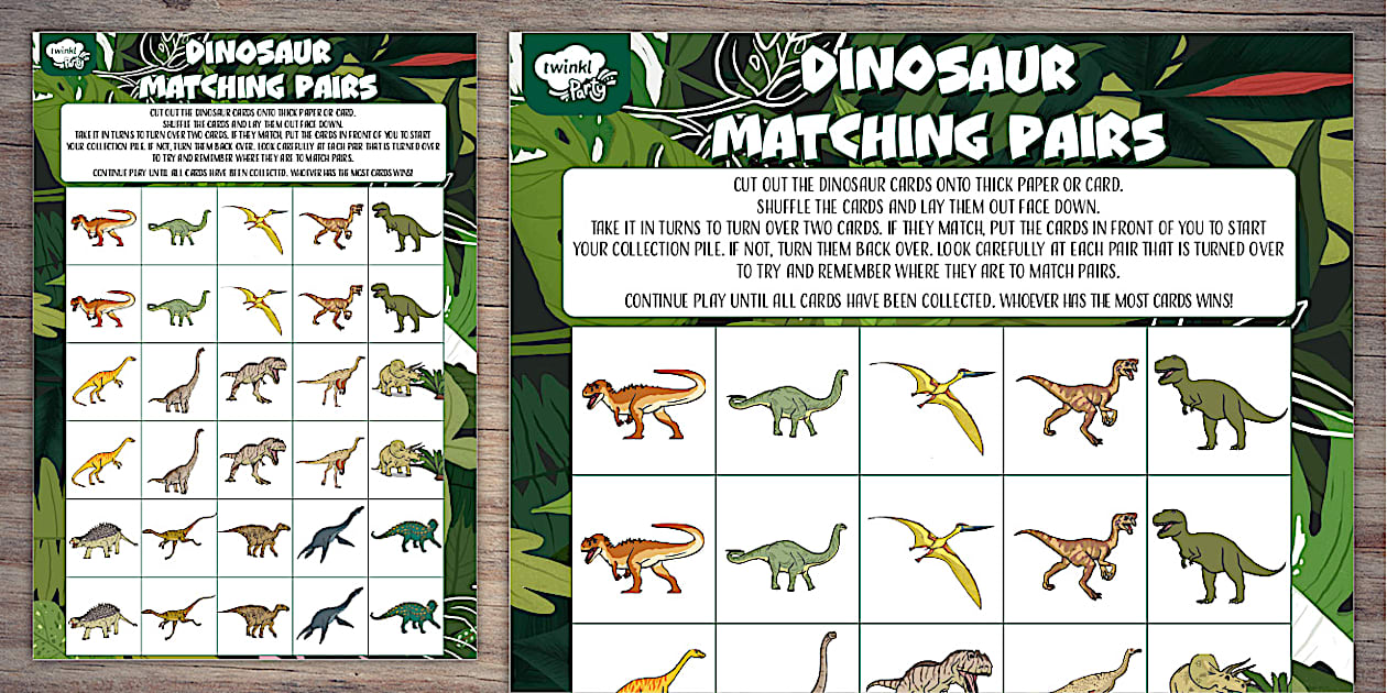 Dinosaur Pairs Matching Game Printable | Twinkl Party