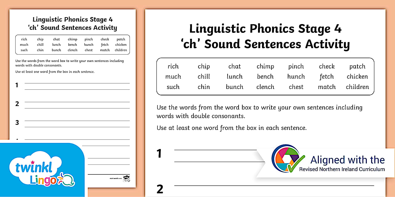 Linguistic Phonics Stage 4 'ch' Sentences Activity Sheet