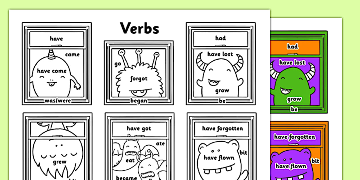 Past and Present Tense Verb Colouring Sheet - Twinkl