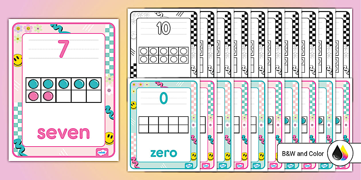 90s Theme Ten Frame Posters 0-20