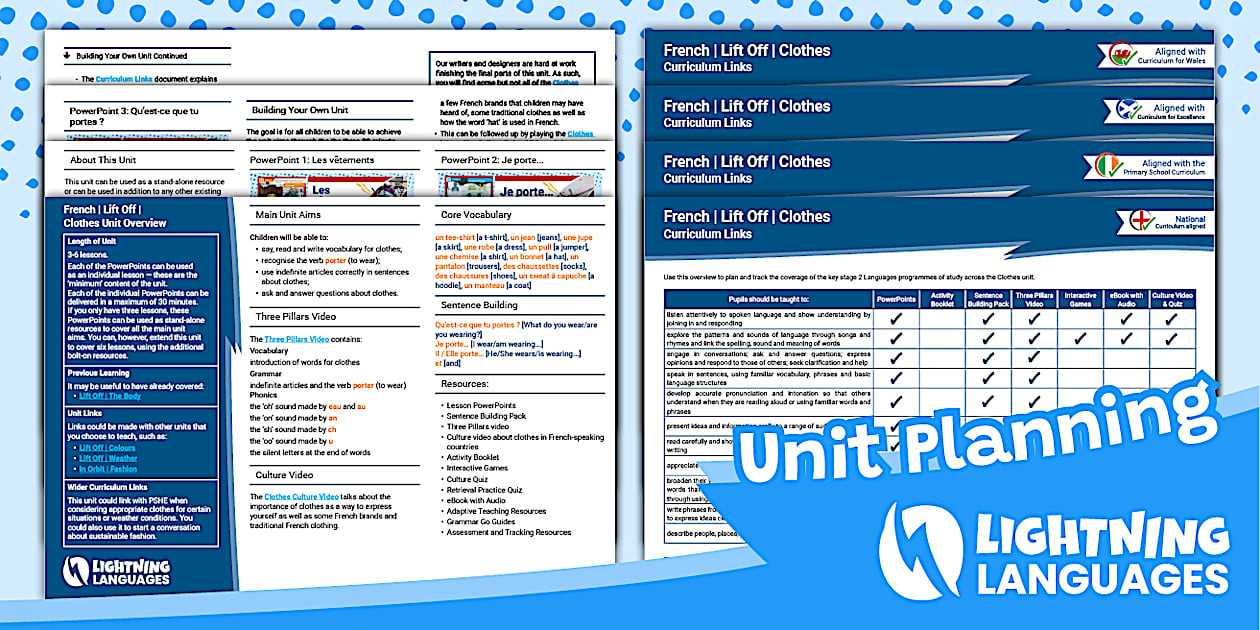 👉 Lift Off French Clothes Unit Planning and Curriculum Links