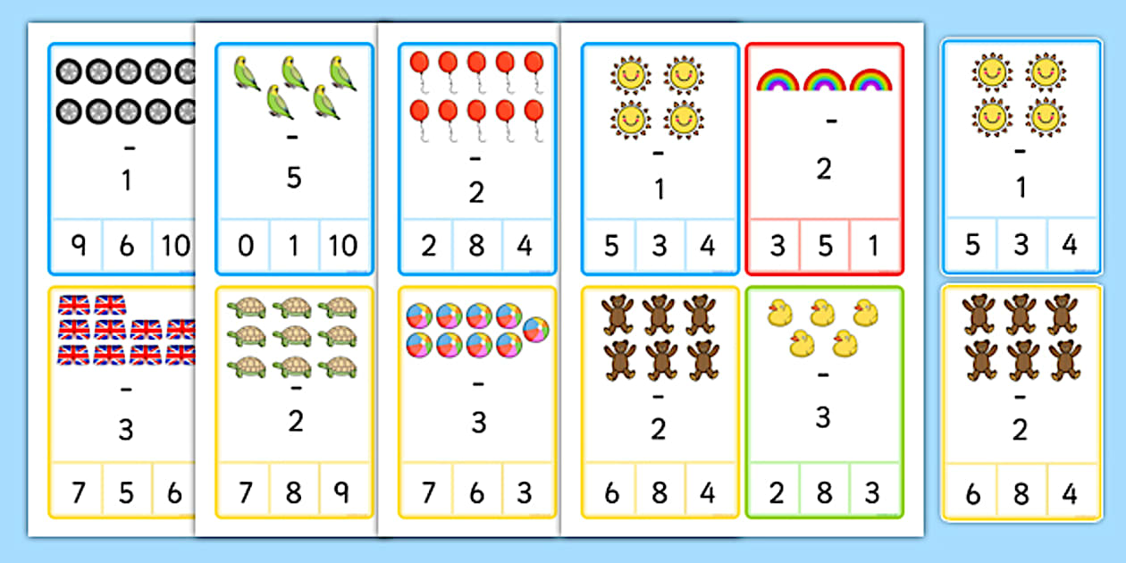 Illustrated Peg Card Subtraction within 10 (teacher made)