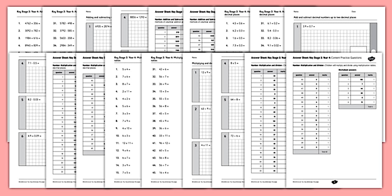 Key Stage 2 Arithmetic Test Year 4 Content Practice Questions