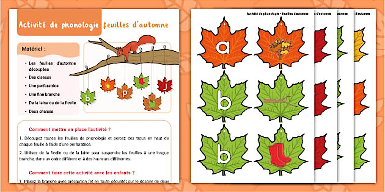 Jeu de phonologie avec feuilles de l'automne