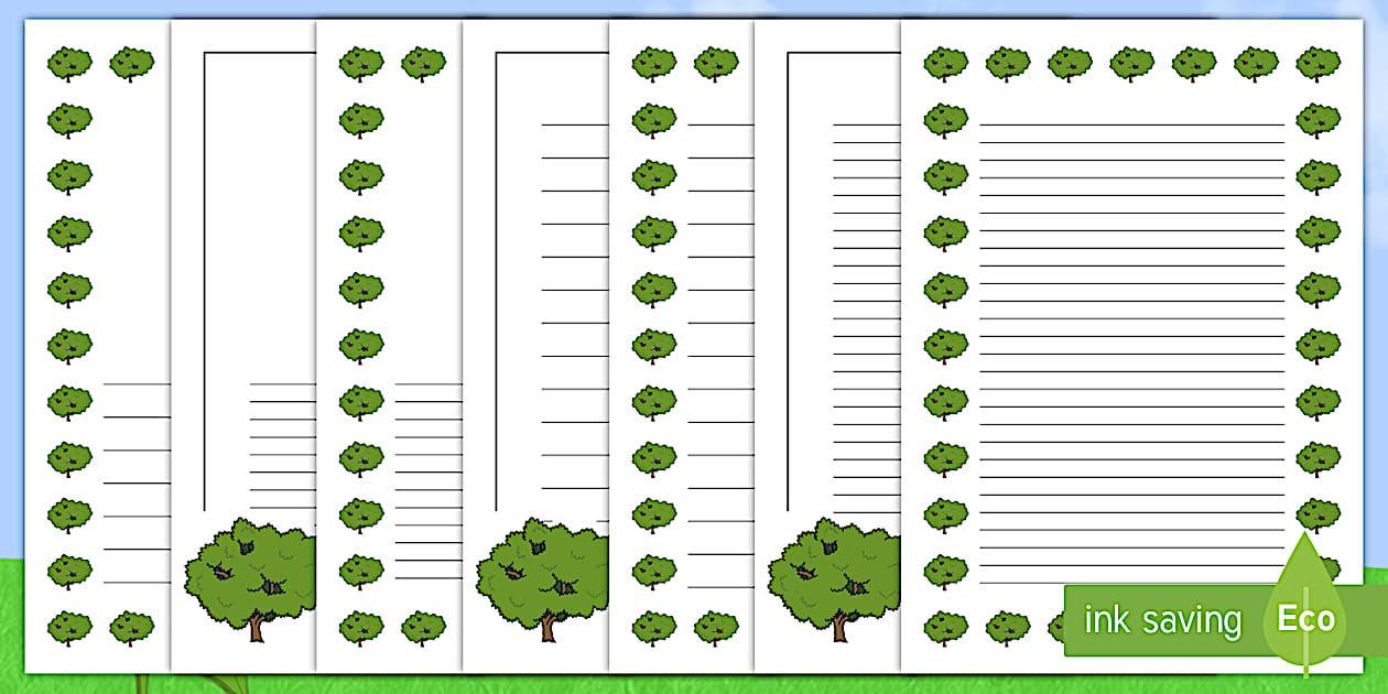 Copaci de vară Pagini de scris (Teacher-Made) - Twinkl