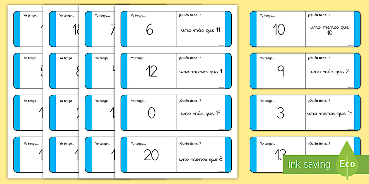 Tarjetas de emparejar: Uno más, uno menos