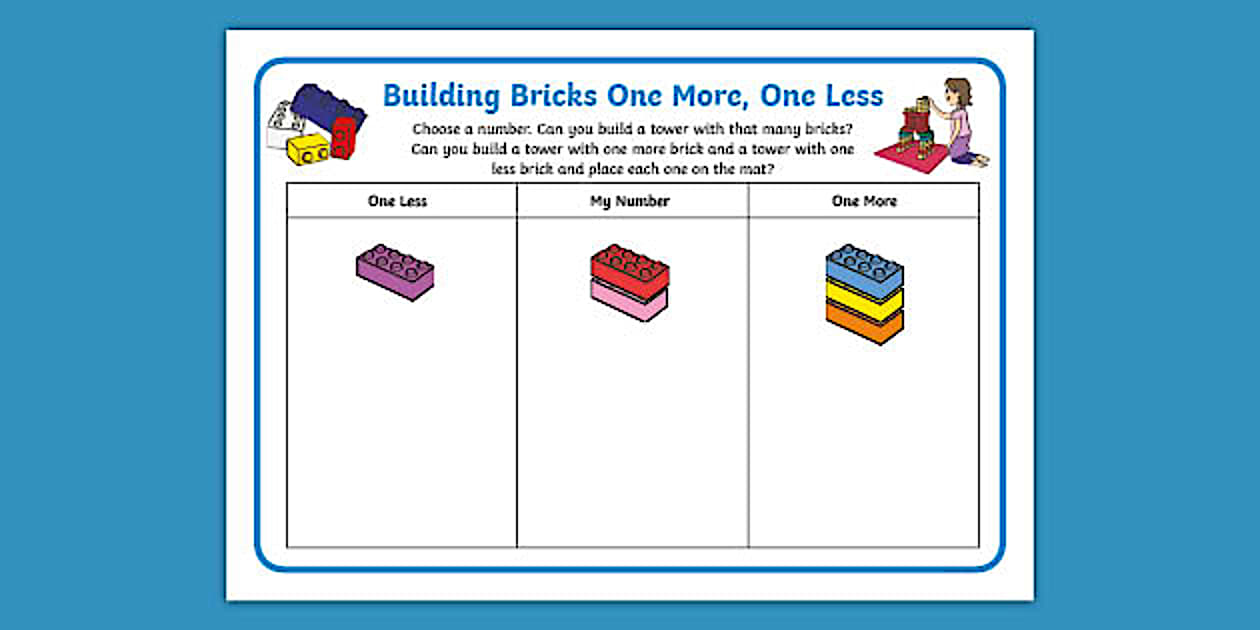 👉 Building Bricks One More One Less Activity Mat - Twinkl
