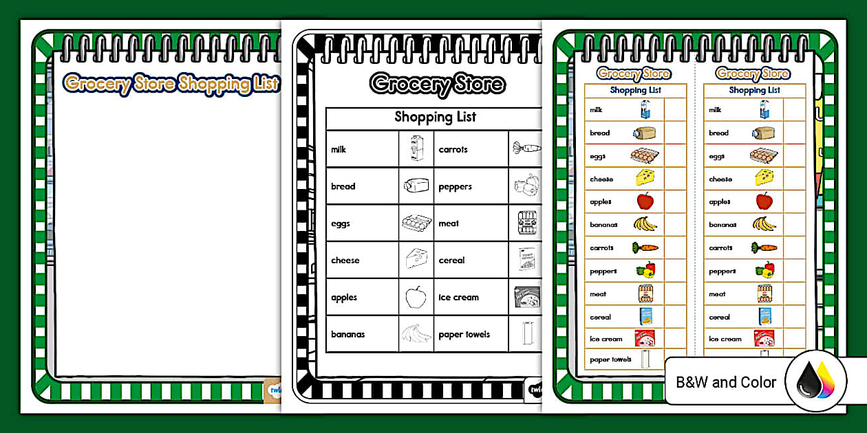 Grocery Store Dramatic Play Shopping List
