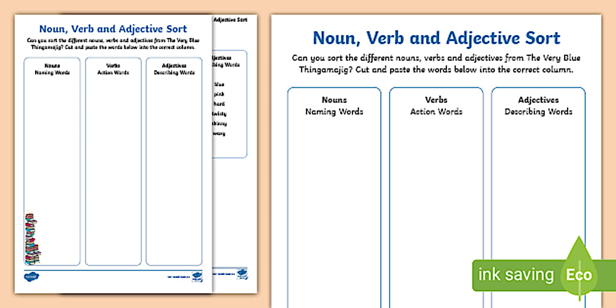 Black and White Noun, Verb and Adjective Sorting Activity to Support ...