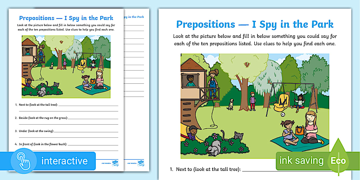 Prepositions I Spy in the Park Worksheets