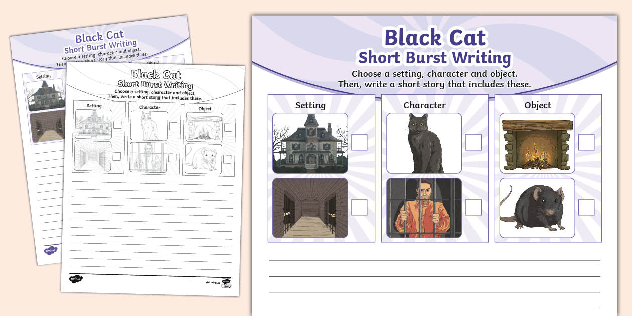 Black Cat Short Burst Writing Template (Teacher-Made)