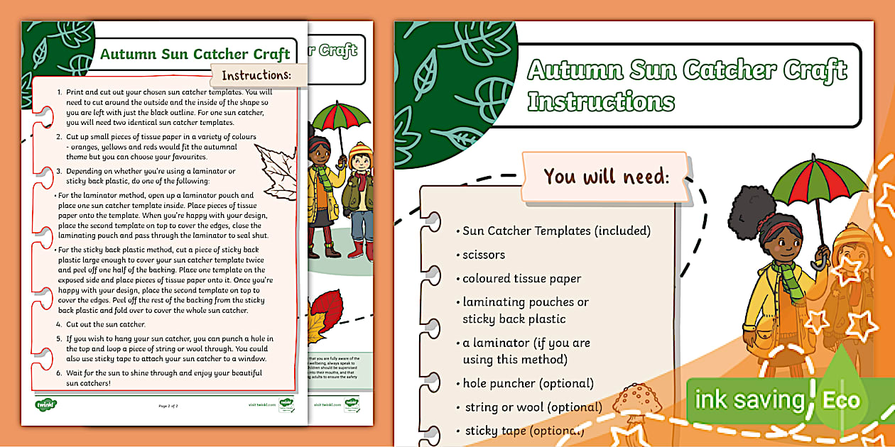 Autumn Sun Catcher Craft Instructions and Templates - Twinkl
