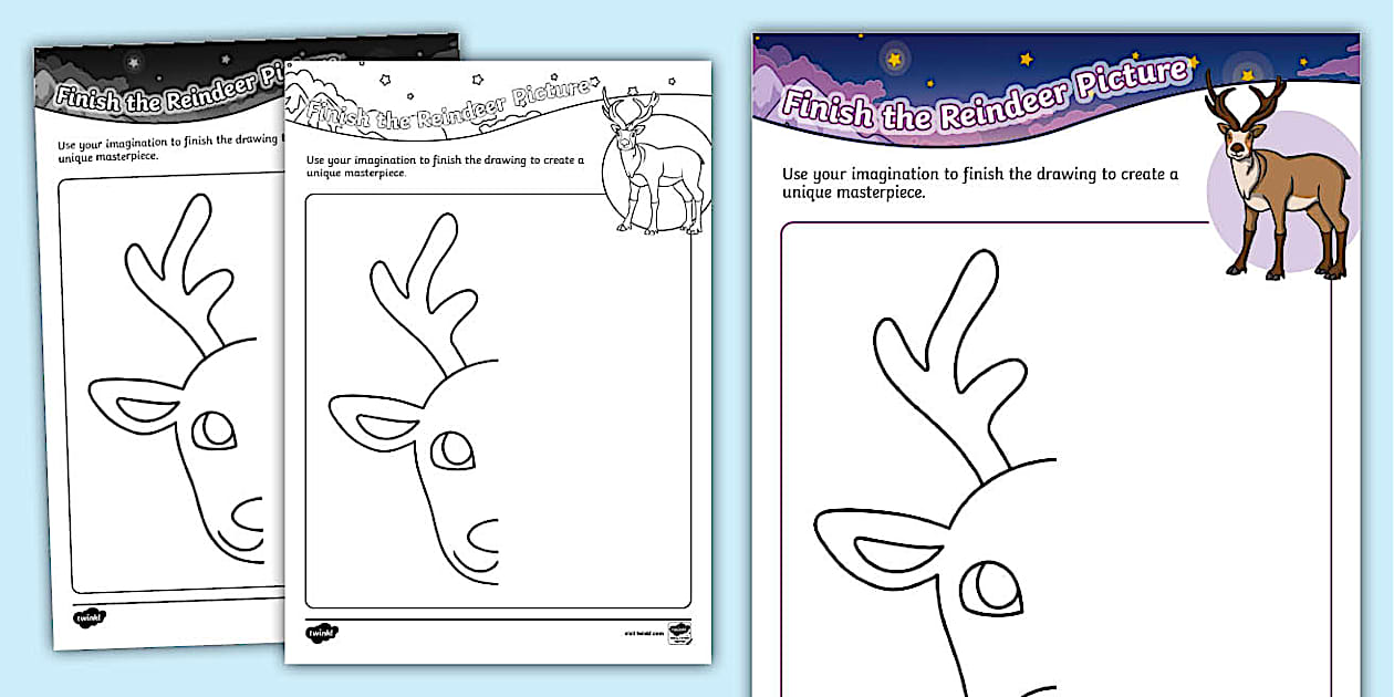 Finish the Reindeer Picture Worksheet (teacher made)