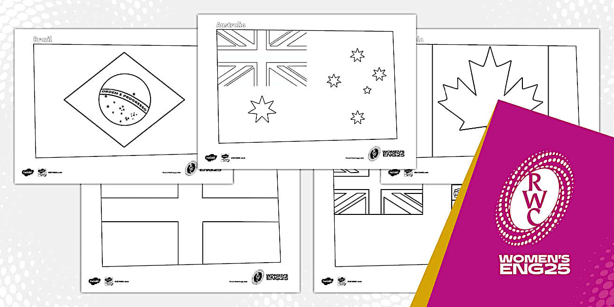 FREE! - Women's Rugby World Cup 2025: Flag Colouring Pages