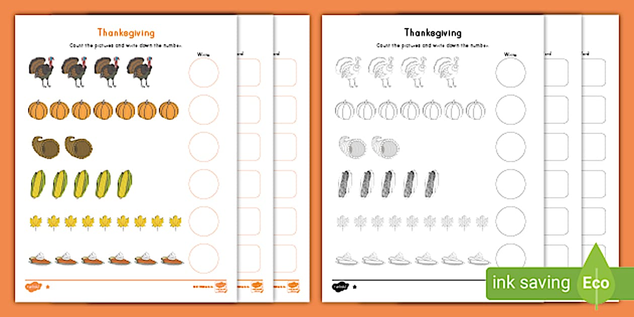 Thanksgiving Math Worksheets - Differentiated Counting