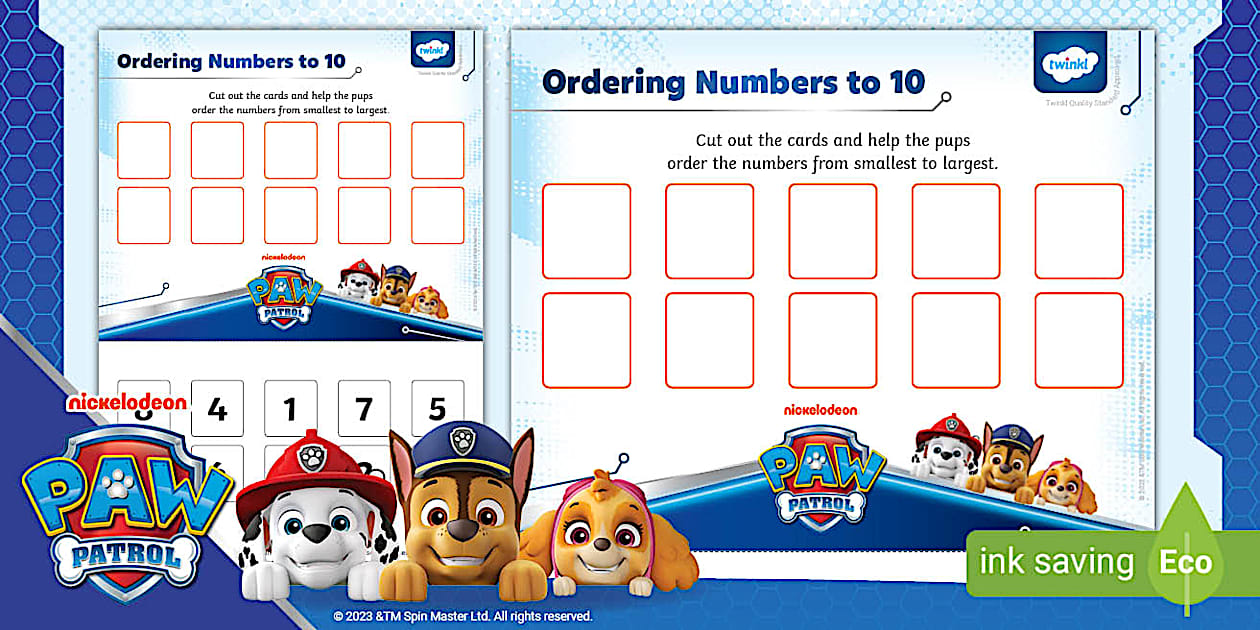 FREE! - 👉 PAW Patrol: Ordering Numbers to 10 Activity