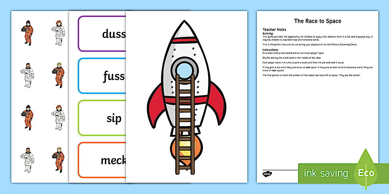 The Phonics Screening Check Race to Space Phase 2 Real and Nonsense ...