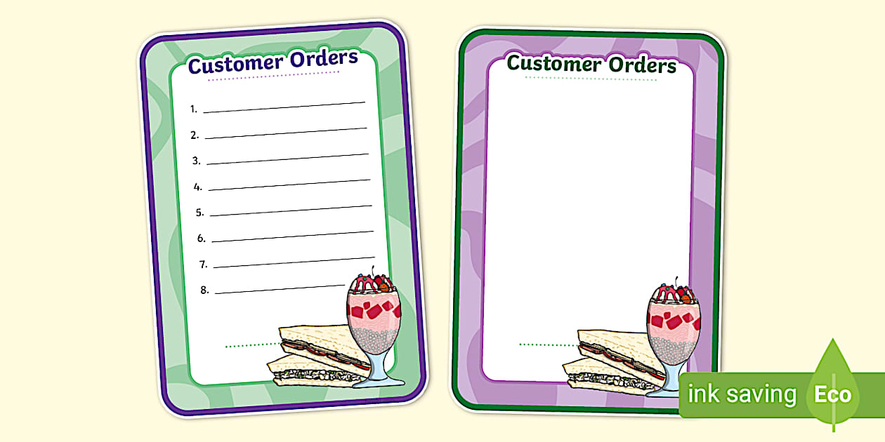 Cafe Role Play Customer Order Form (Hecho por educadores)