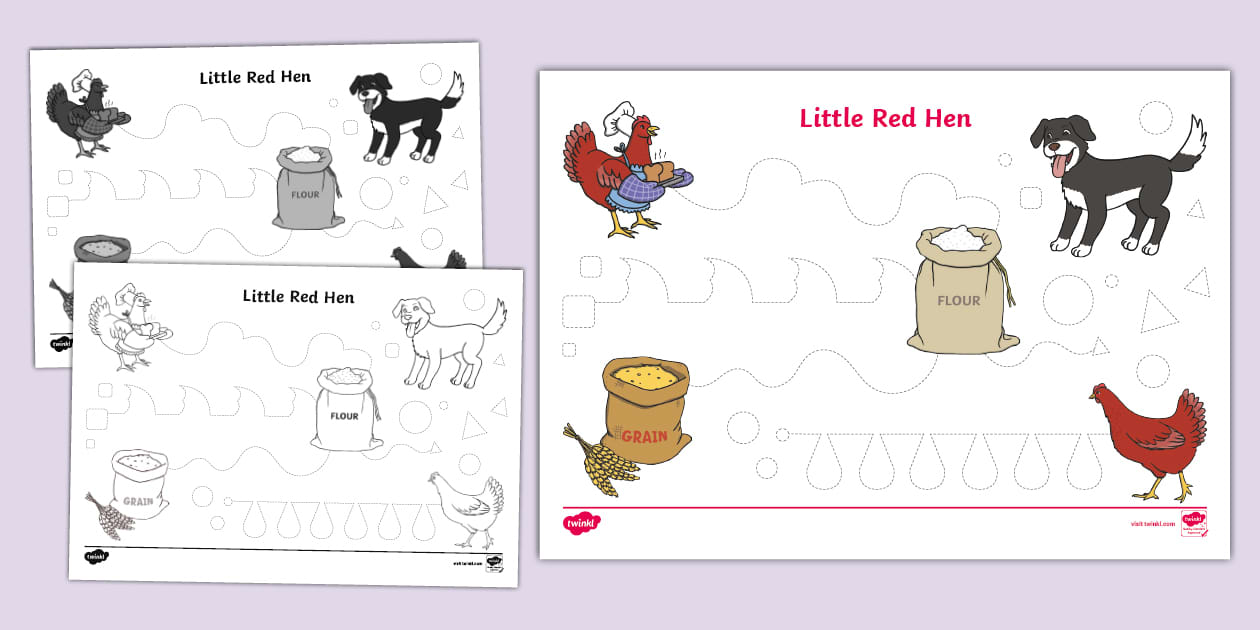 Little Red Hen Scene Pencil Control Worksheet (Teacher-Made)