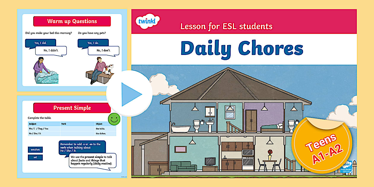 ESL Daily Chores Grammar PPT [Teens, A1-A2] (teacher made)