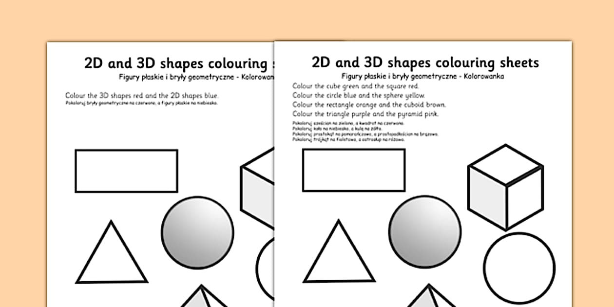 2D and 3D Shapes Colouring Sheets Polish Translation