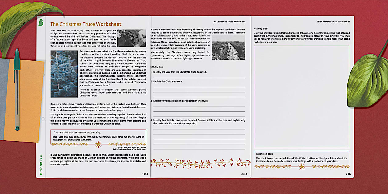 World War I: The Christmas Truce Worksheet (teacher made)